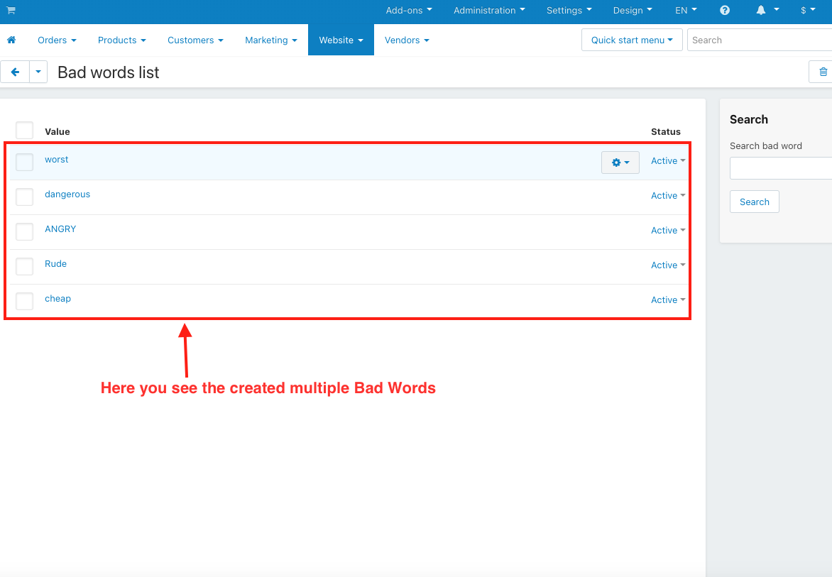 CS-Cart Word’s Blocker Addon